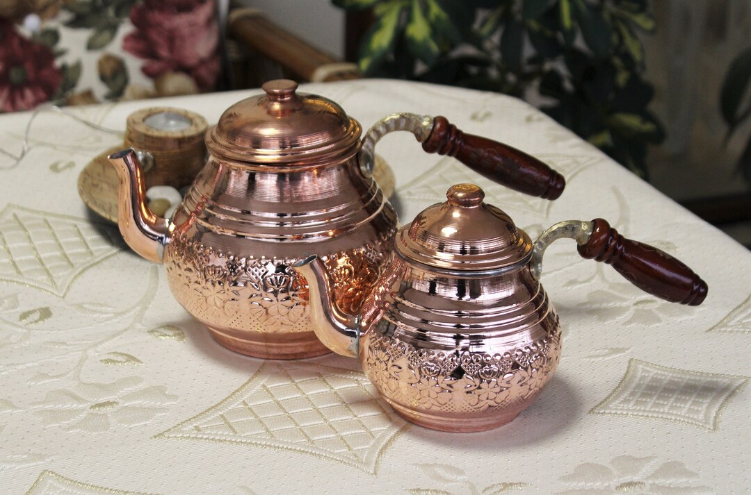 Turkish Copper Tea Set 2 Peaces,handmade Copper Tea Pot,hammered Copper ...