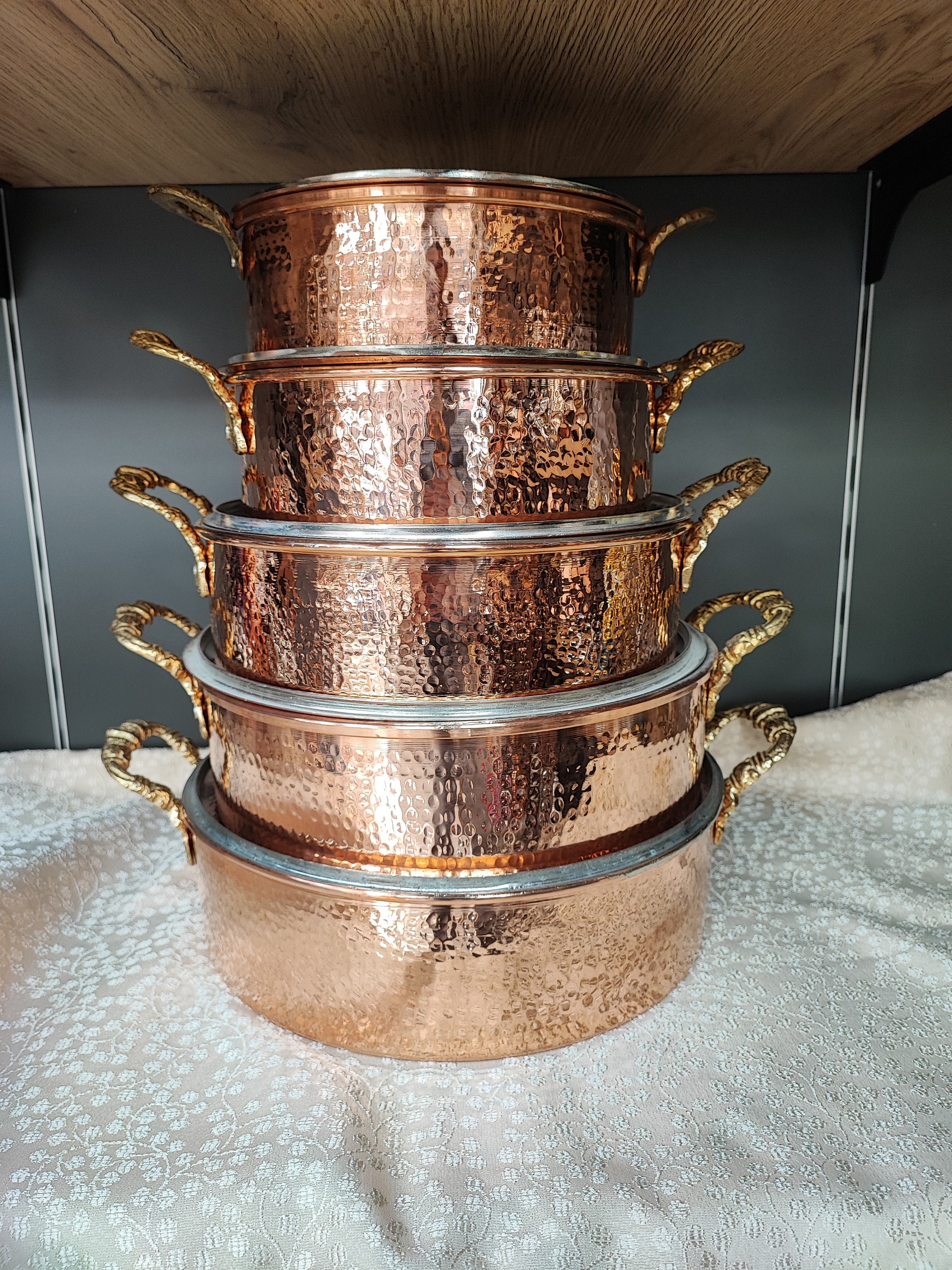 Copper Cooking Pot,hand Hammered Copper Casserole Pot With Lid,copper ...