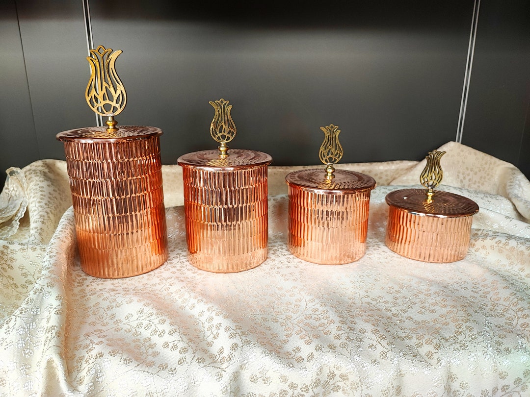 Set of 4 Copper Jar,handcrafted Copper Container,copper Spice Container ...