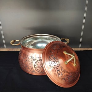 Copper Cooking Pot,handmade Carved Engraved Copper Pot,double Handled ...