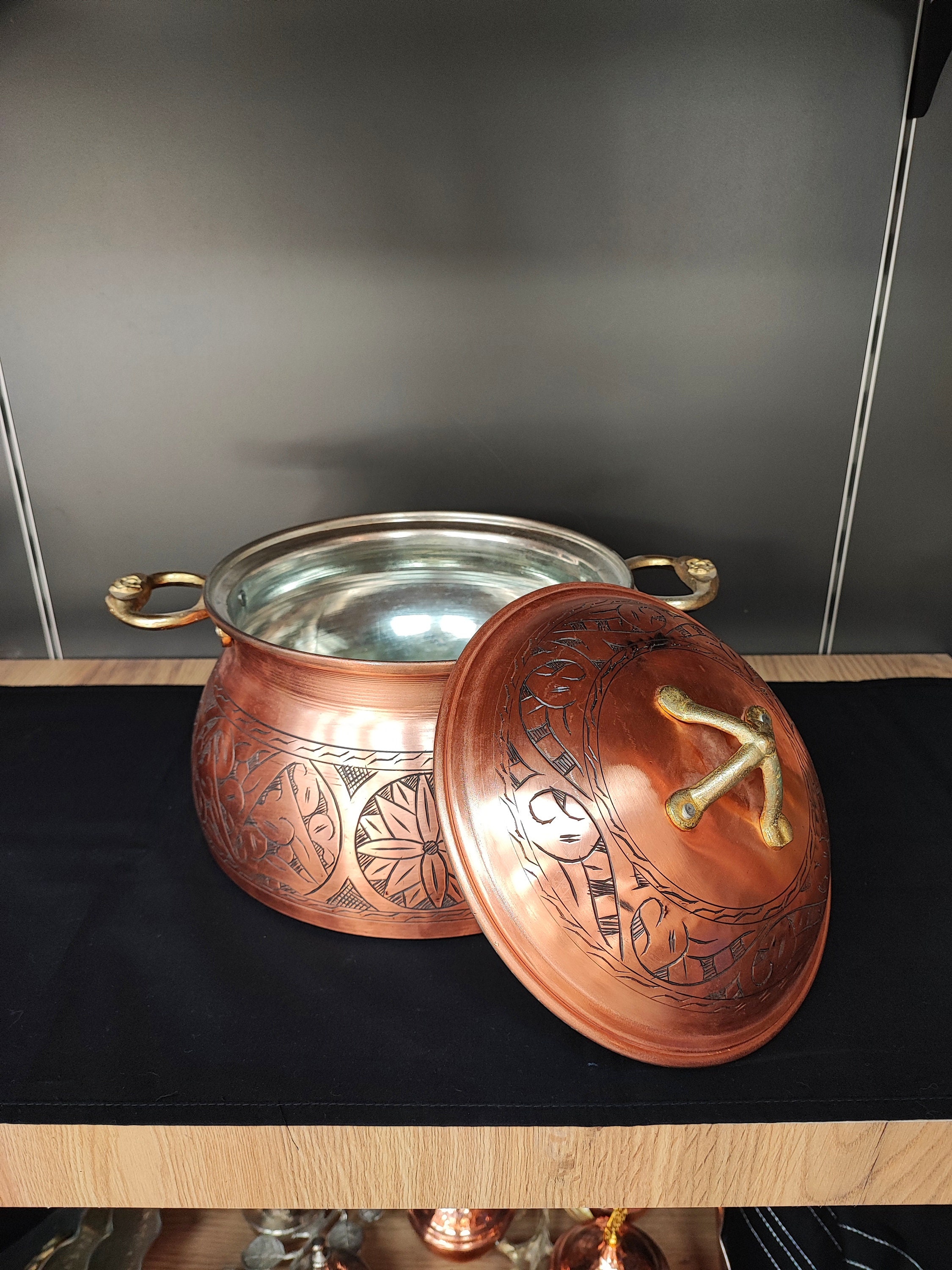 Copper Cooking Pot,handmade Carved Engraved Copper Pot,double Handled ...