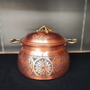 Copper Cooking Pot,handmade Carved Engraved Copper Pot,double Handled ...