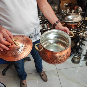 Copper Cooking Pot,handmade Carved Engraved Copper Pot,double Handled ...