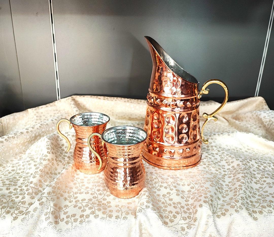 Pure Copper Pitcher and Mug Set,hand Hammered Copper Jug,copper Mug ...