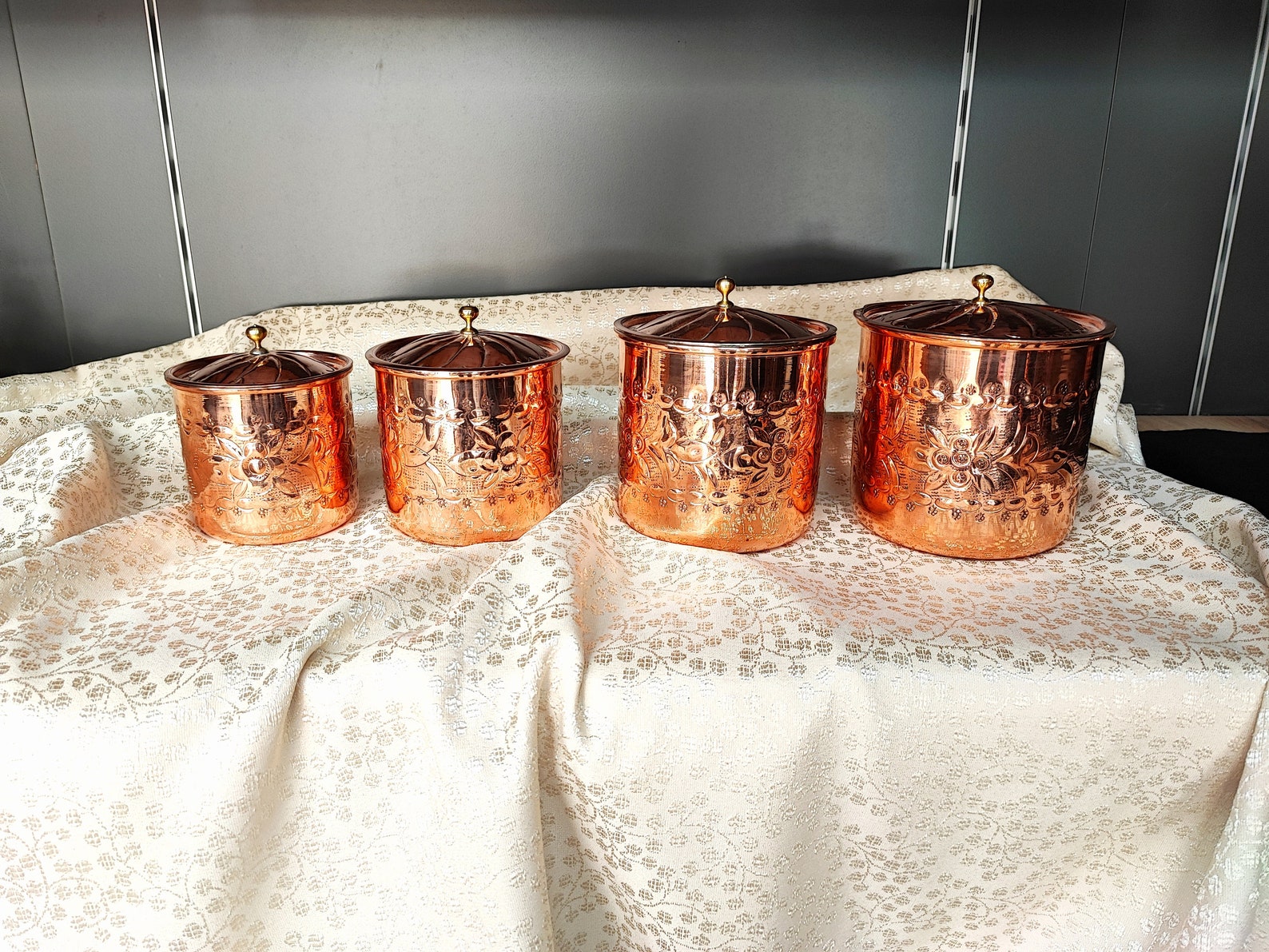 Set of 4 Copper Jar,handcrafted Copper Container,copper Spice Container ...