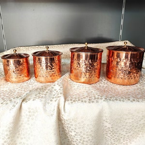 Set of 4 Copper Jar,handcrafted Copper Container,copper Spice Container ...