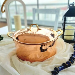 Copper Cooking Pot Set, Handmade Pure Copper Casserole Pot With Lid ...