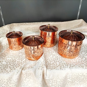 Set of 4 Copper Jar,handcrafted Copper Container,copper Spice Container ...