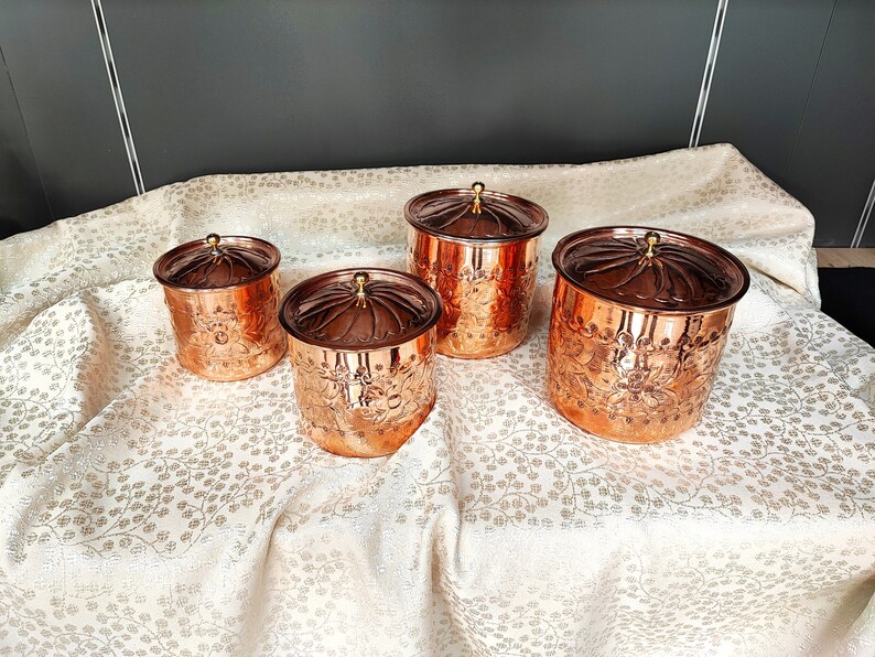 Set of 4 Copper Jar,handcrafted Copper Container,copper Spice Container ...