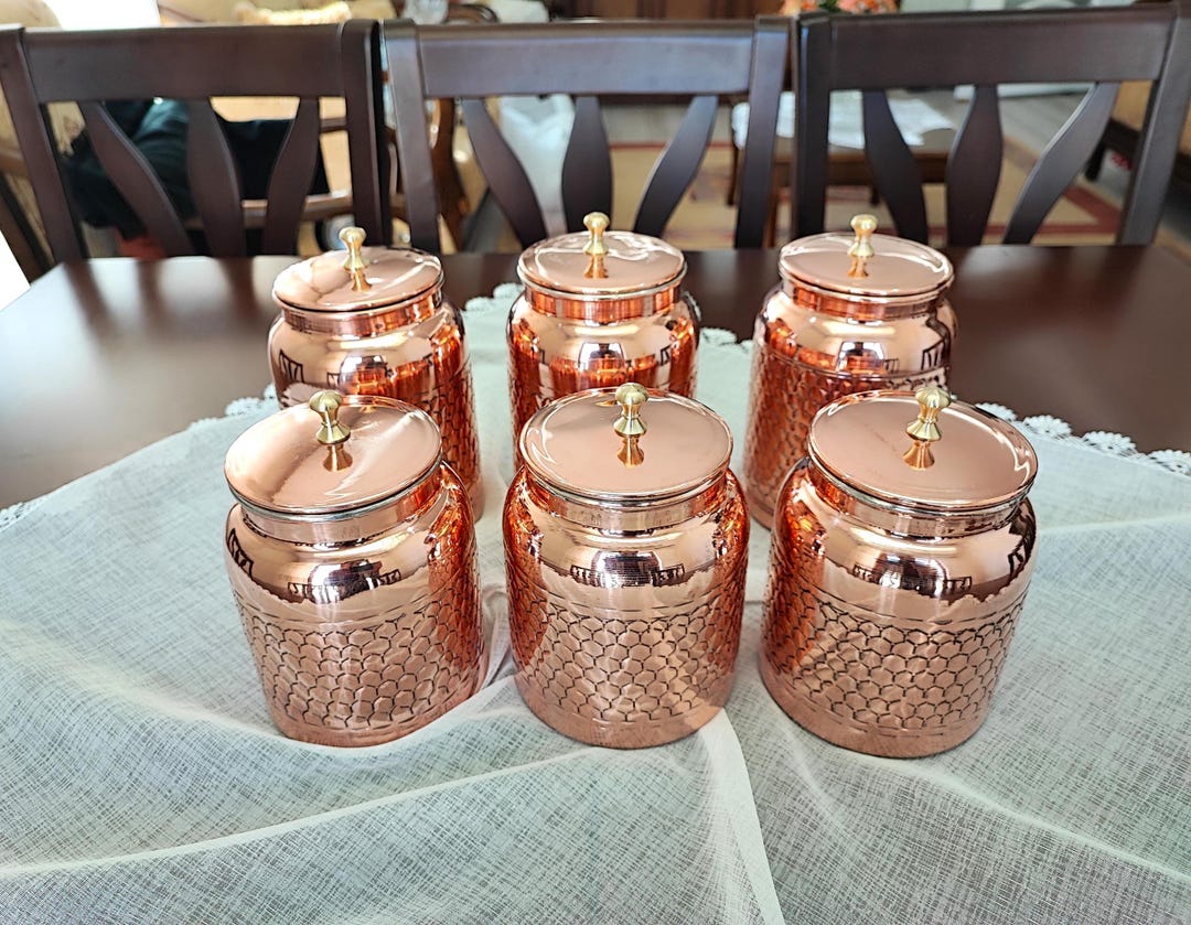 Copper Canister Set of 6,handmade Copper Canister,sugar Coffee and Tea ...