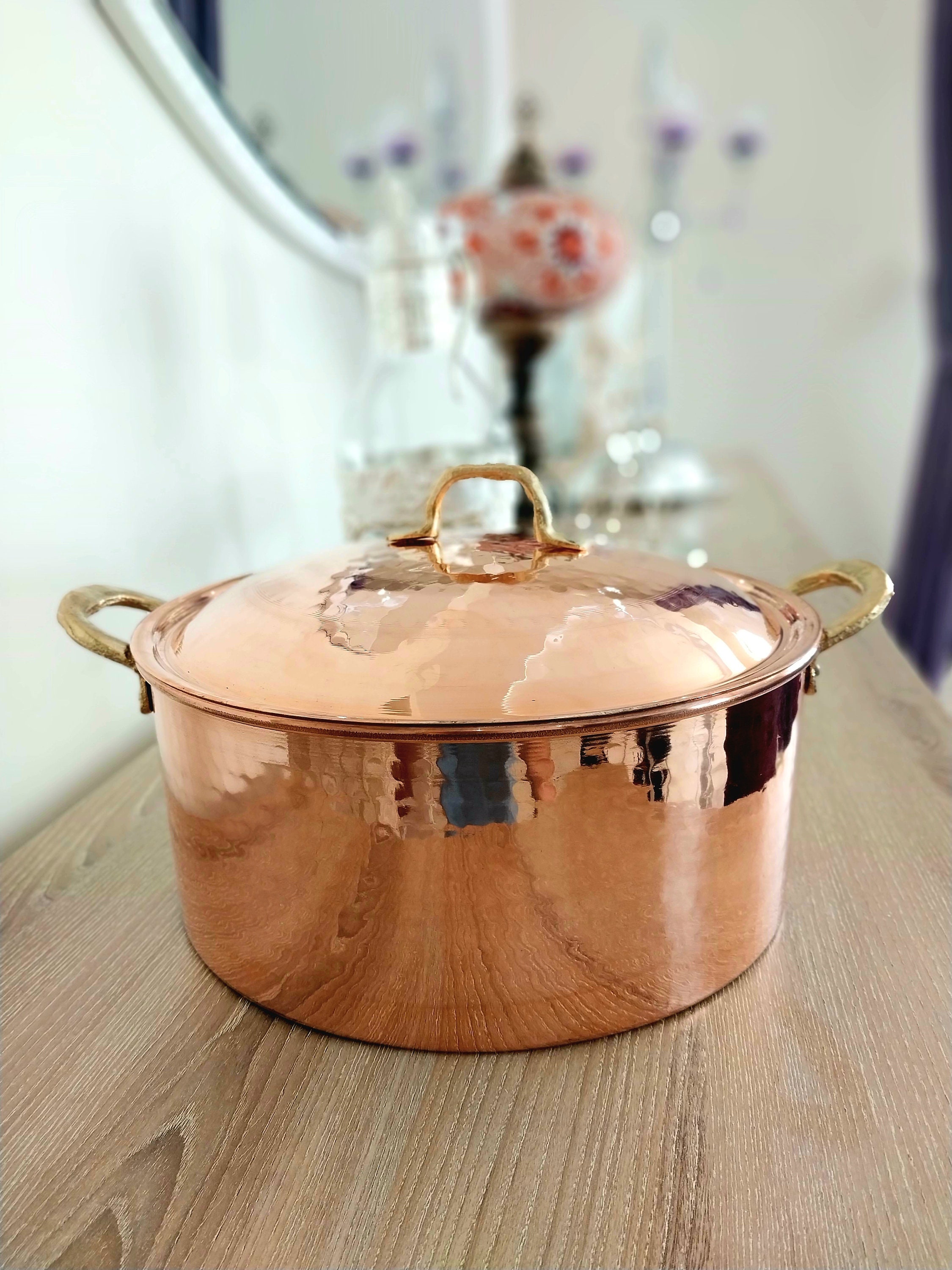 Copper Cooking Pot Set, Handmade Pure Copper Casserole Pot With Lid ...