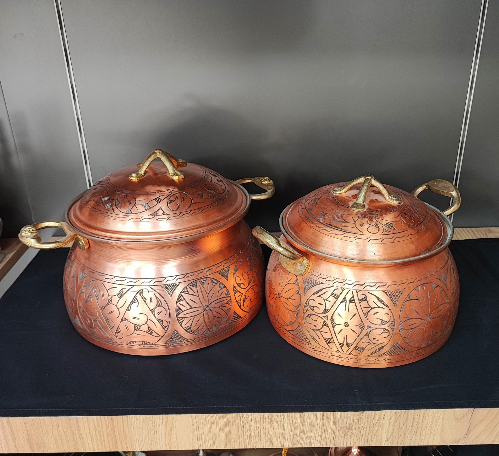 Copper Cooking Pot,handmade Carved Engraved Copper Pot,double Handled ...