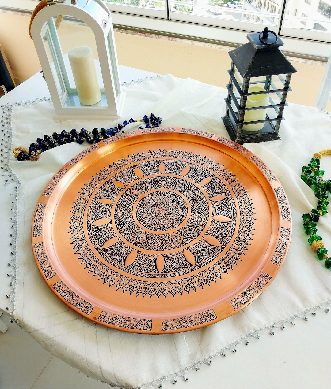 23''copper Tray,turkish Handmade Copper Large Tray,engraved Copper ...