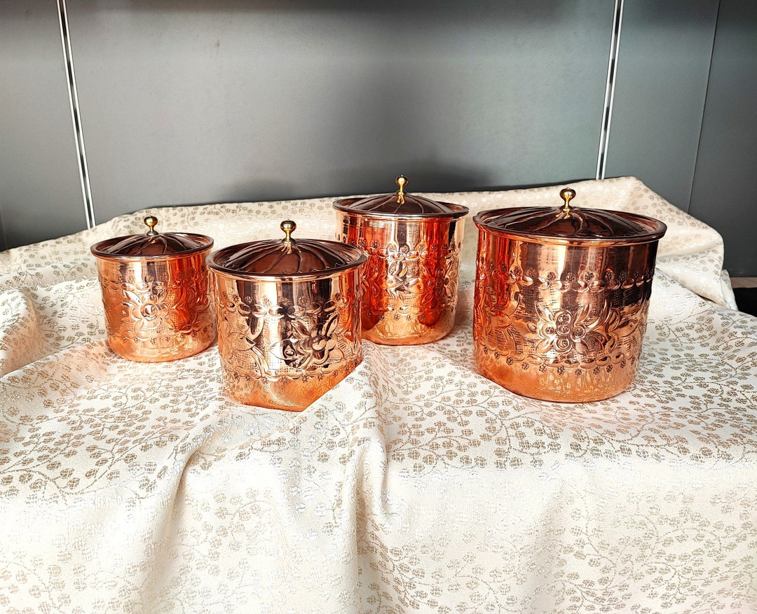 Set of 4 Copper Jar,handcrafted Copper Container,copper Spice Container ...