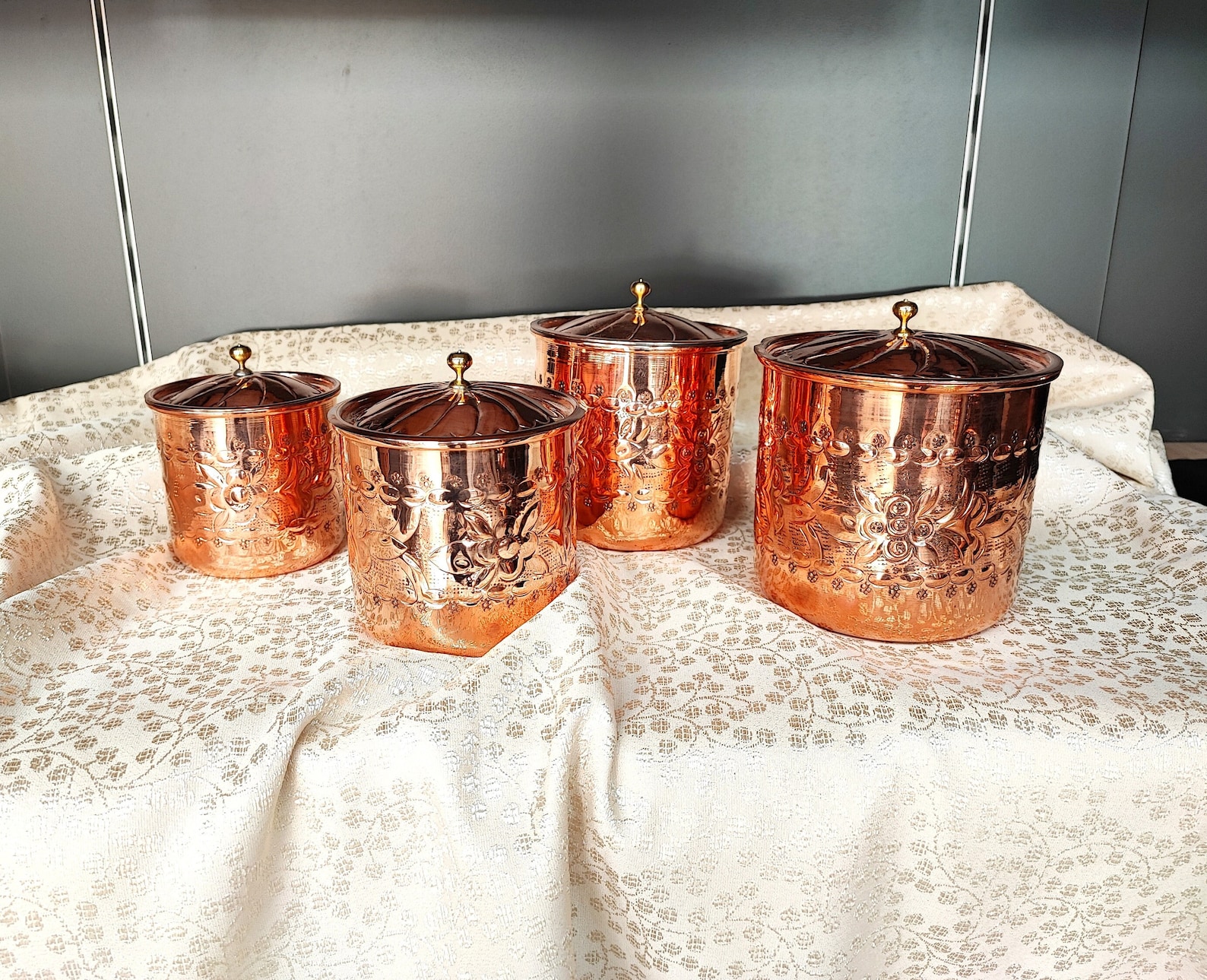 Set of 4 Copper Jar,handcrafted Copper Container,copper Spice Container ...