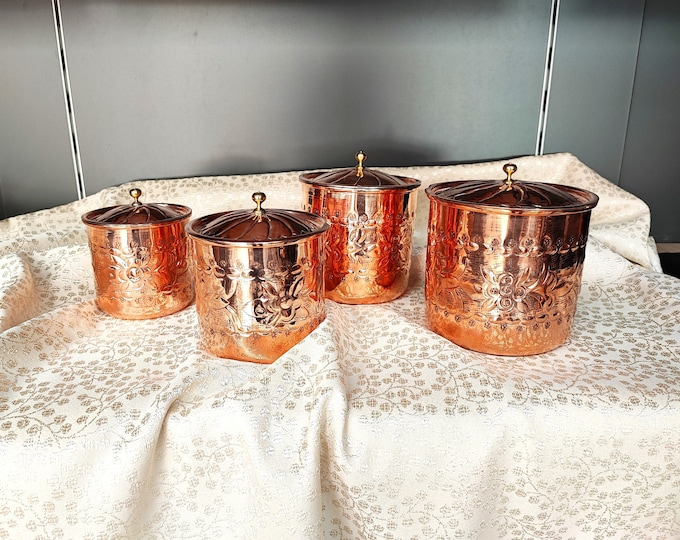 Set of 4 Copper Jar,handcrafted Copper Container,copper Spice Container ...