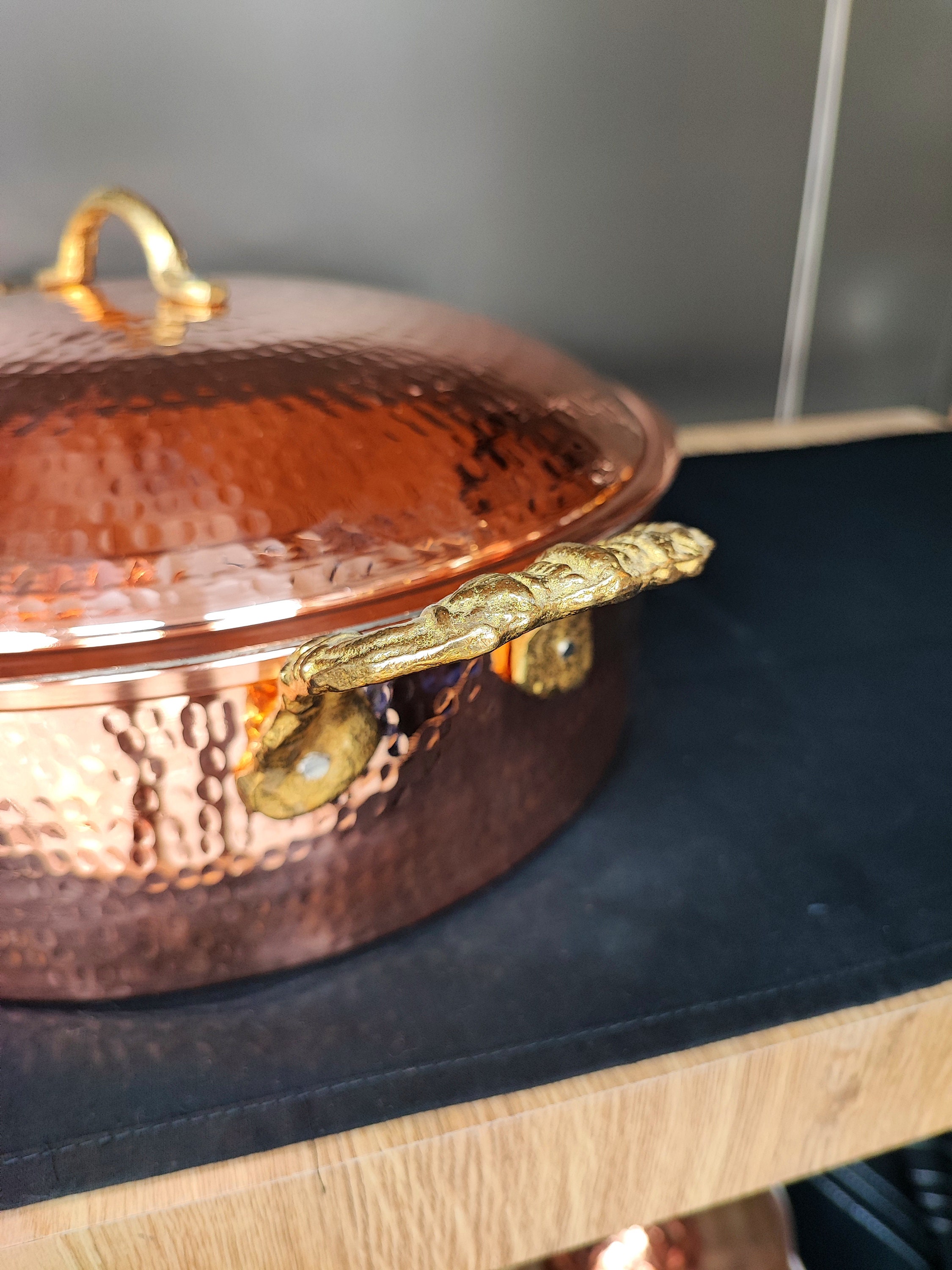 Copper Cooking Pot,hand Hammered Copper Casserole Pot With Lid,copper ...
