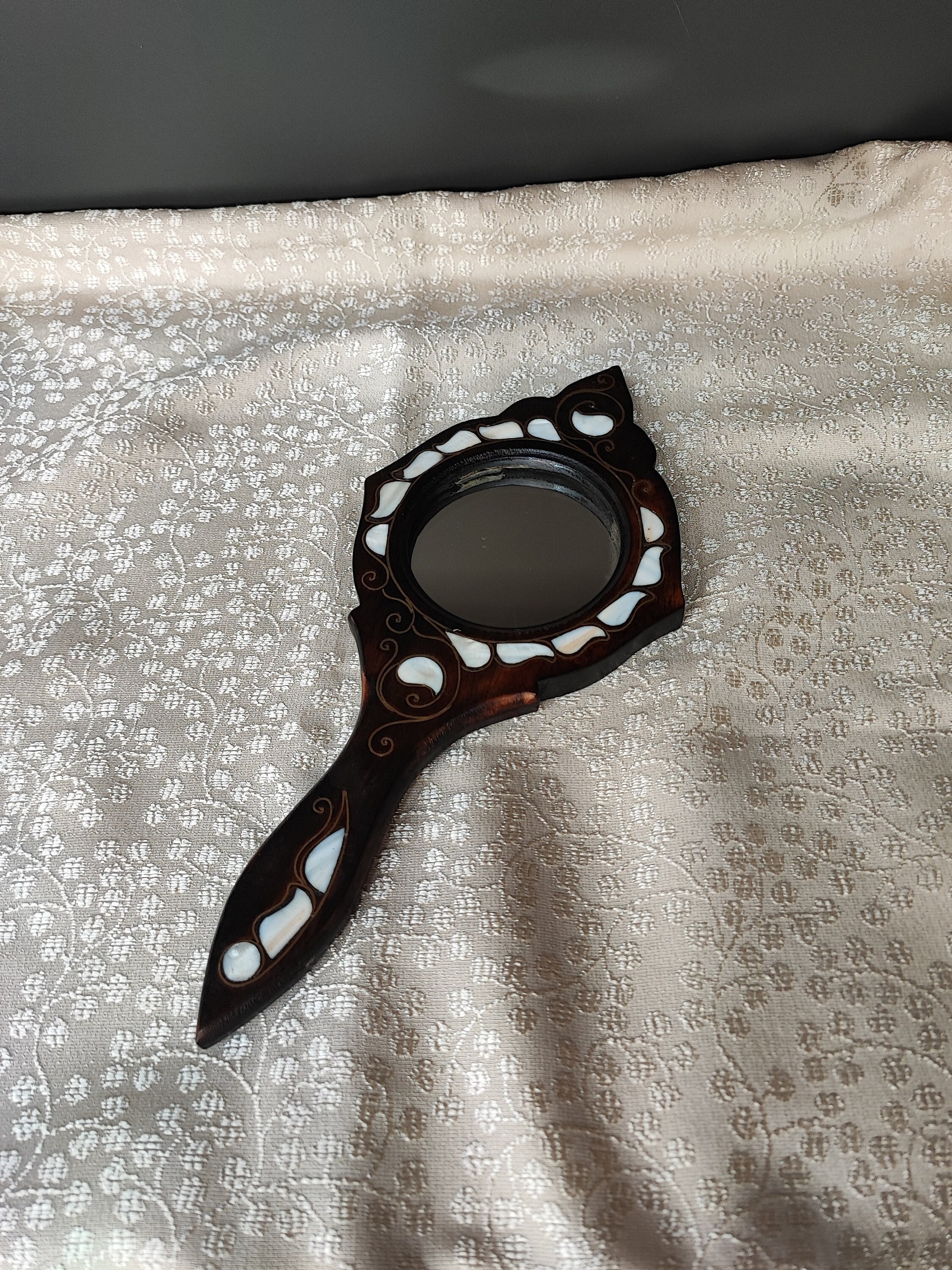 Handheld Wooden Mirror,wooden Hand Carving,unique Mother-of-pearl Inlay ...