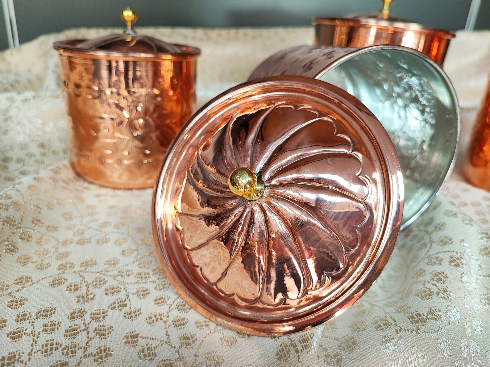Set of 4 Copper Jar,handcrafted Copper Container,copper Spice Container ...