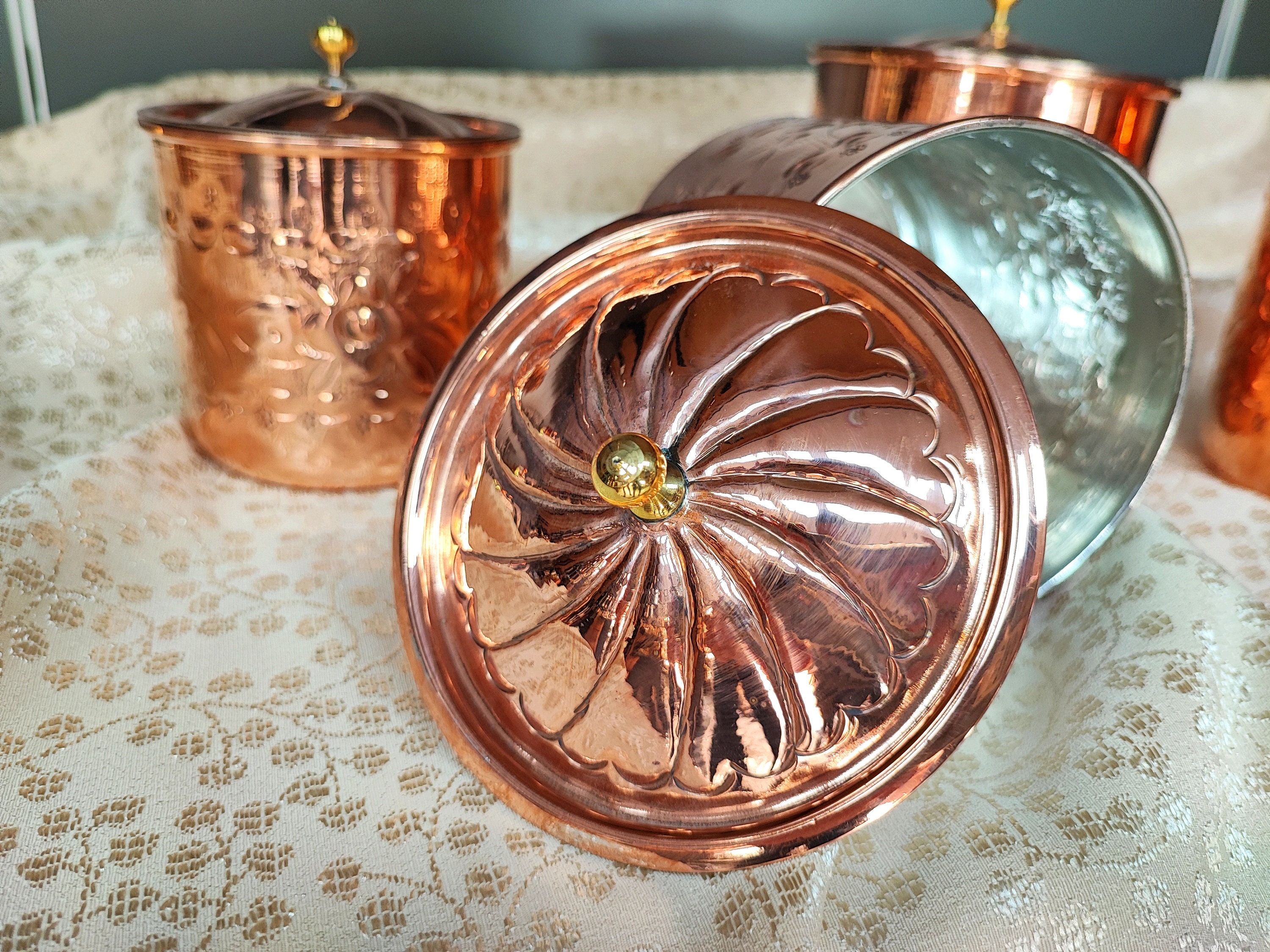 Set of 4 Copper Jar,handcrafted Copper Container,copper Spice Container ...