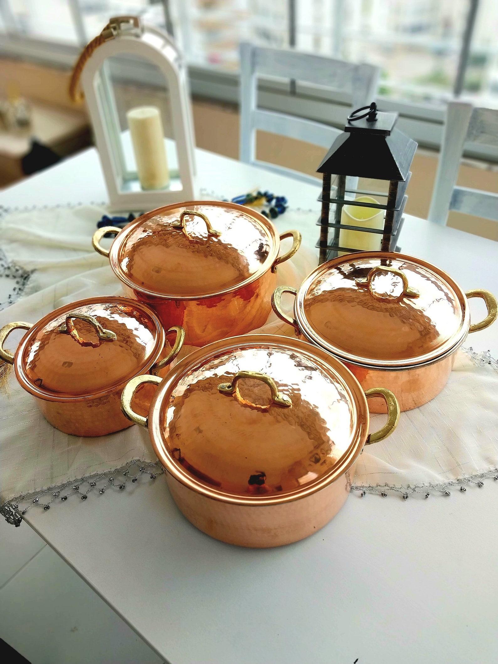 Copper Cooking Pot Set, Handmade Pure Copper Casserole Pot With Lid ...