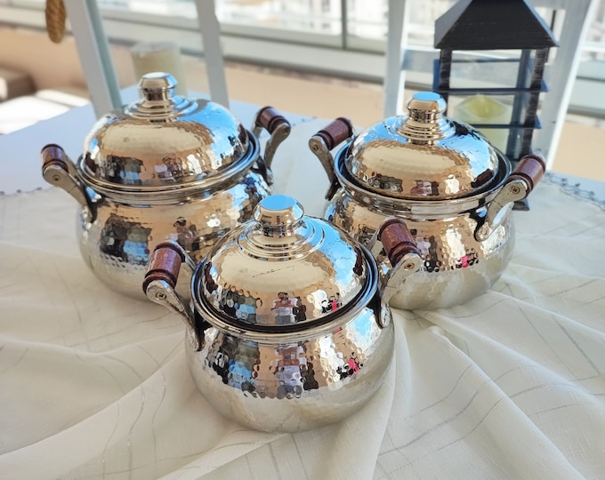 Copper Cooking Pot Set of 3,handmade Turkish Copper Cookware,healthy ...