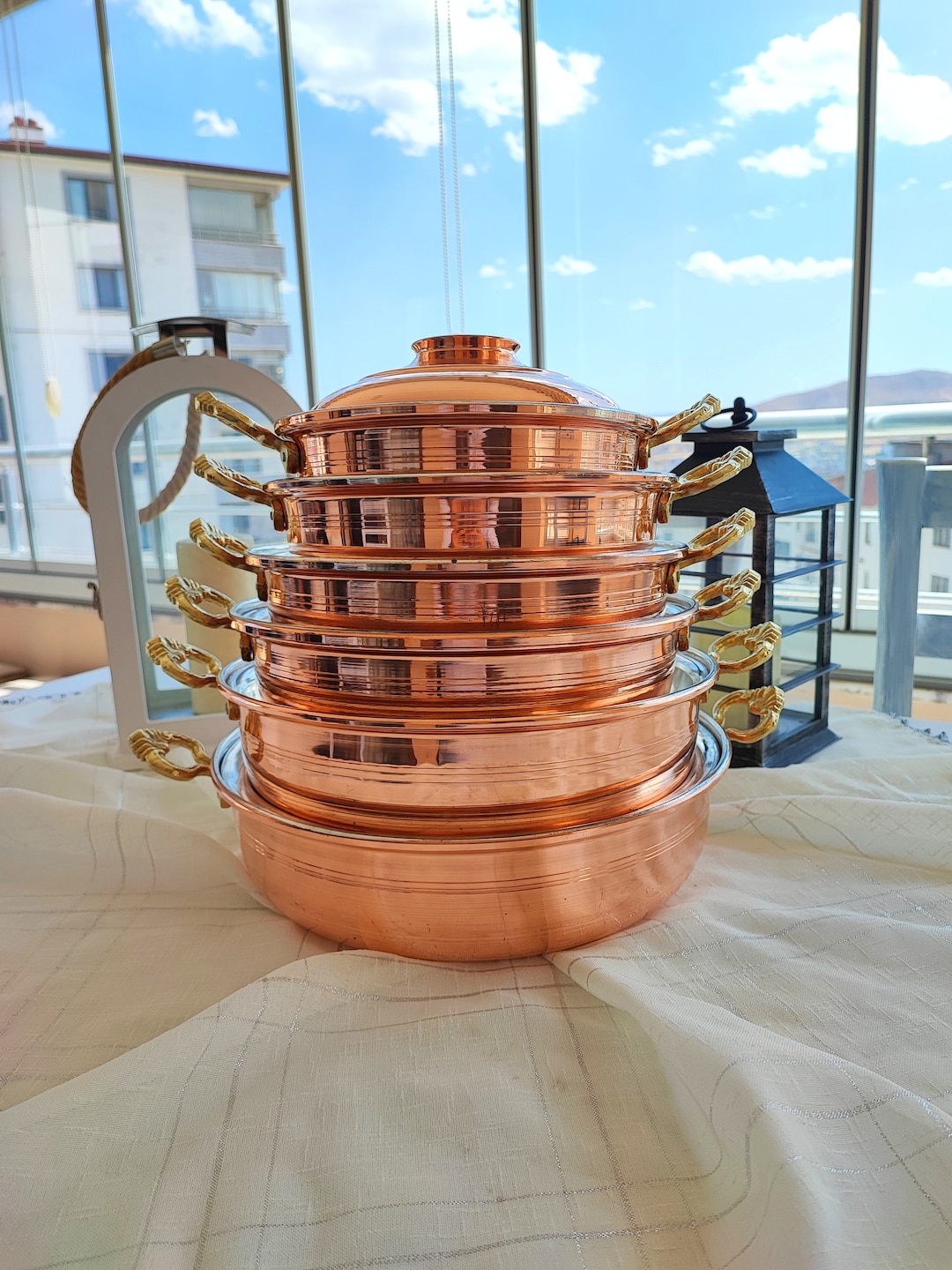 Copper Frying Pan, Pure Copper Pot, Sauce Pan Set, Skillet With Lid ...