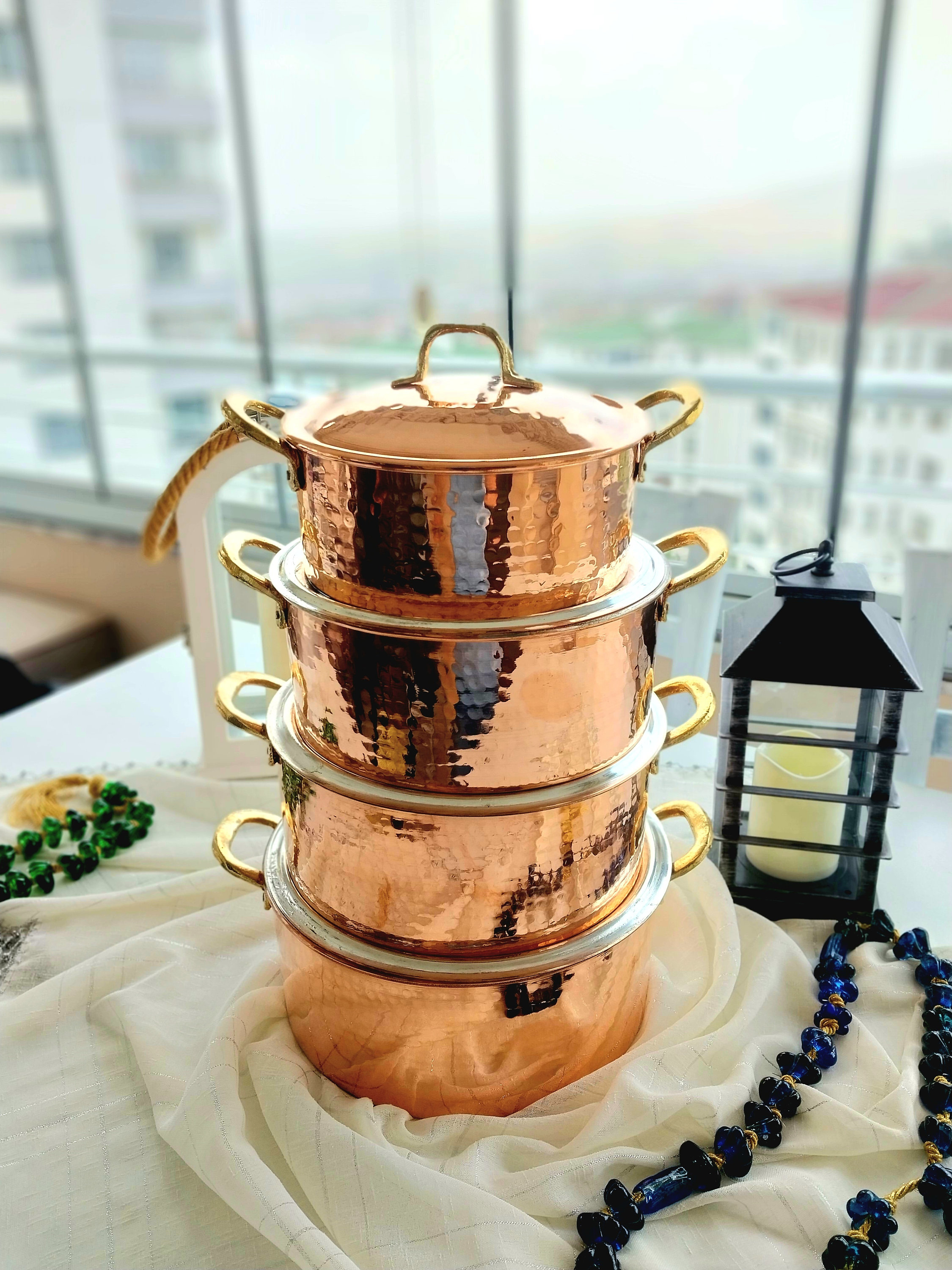 Copper Cooking Pot Set, Handmade Pure Copper Casserole Pot With Lid ...