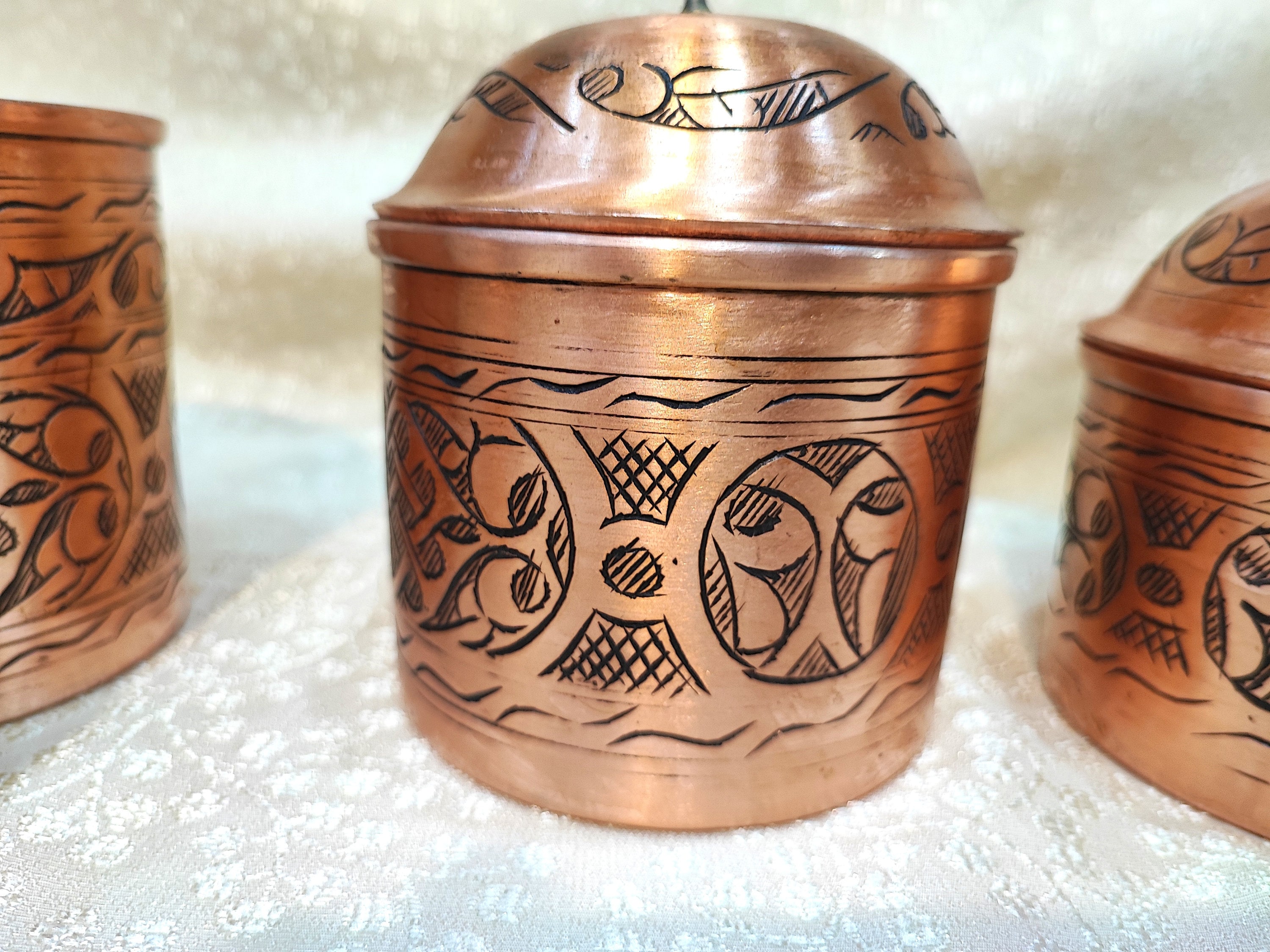Copper Canister Set of 3,hand Hammered Copper Spice Bowls, Copper ...