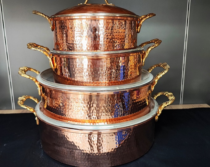 Copper Cooking Pot,hand Hammered Copper Casserole Pot With Lid,copper ...