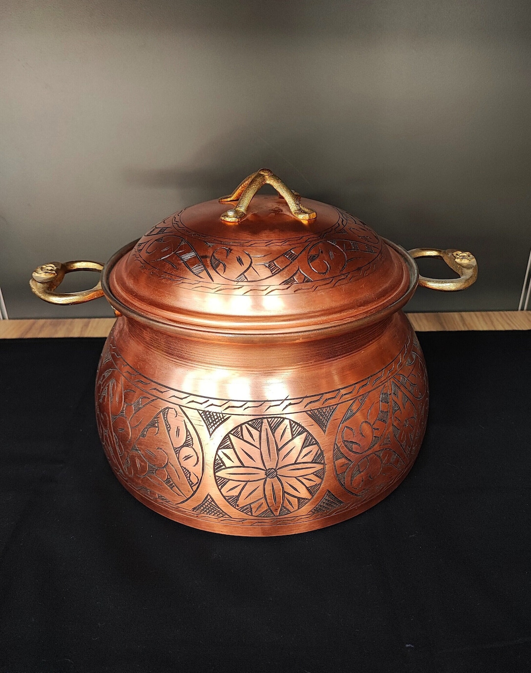 Copper Cooking Pot,handmade Carved Engraved Copper Pot,double Handled ...