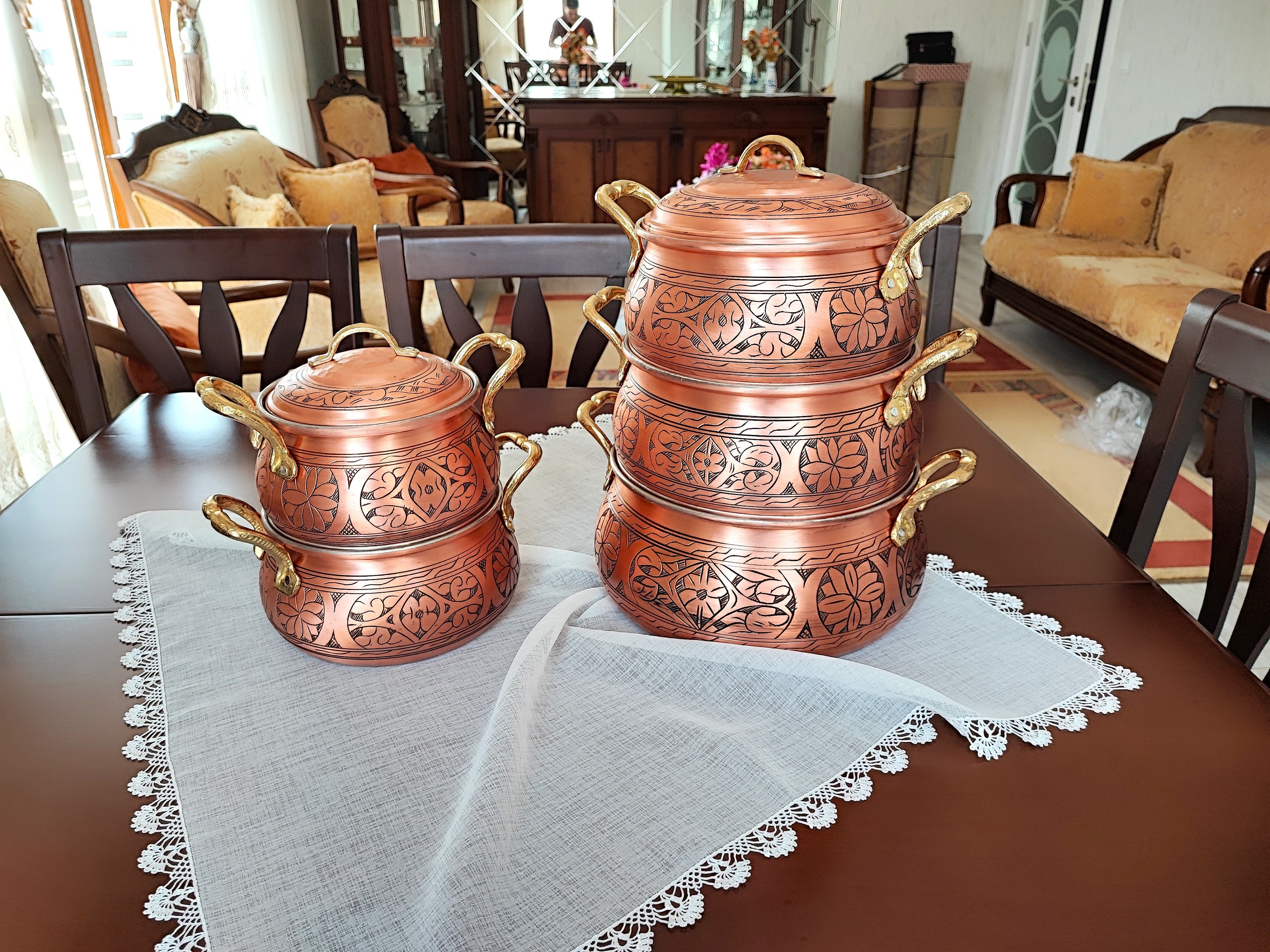 Copper Cooking Pot,handmade Carved Pan, Engraved Copper Pot, Double ...