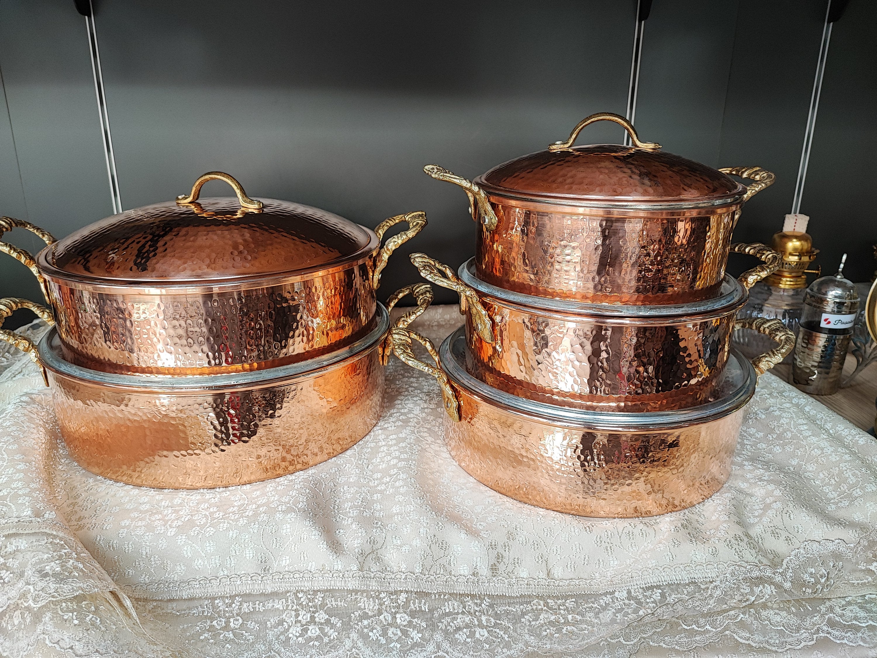Copper Cooking Pot,hand Hammered Copper Casserole Pot With Lid,copper ...