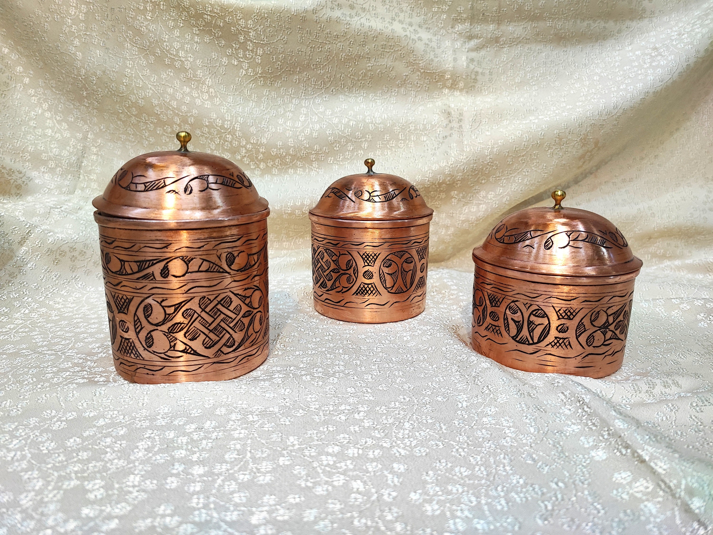 Copper Canister Set of 3,hand Hammered Copper Spice Bowls, Copper ...
