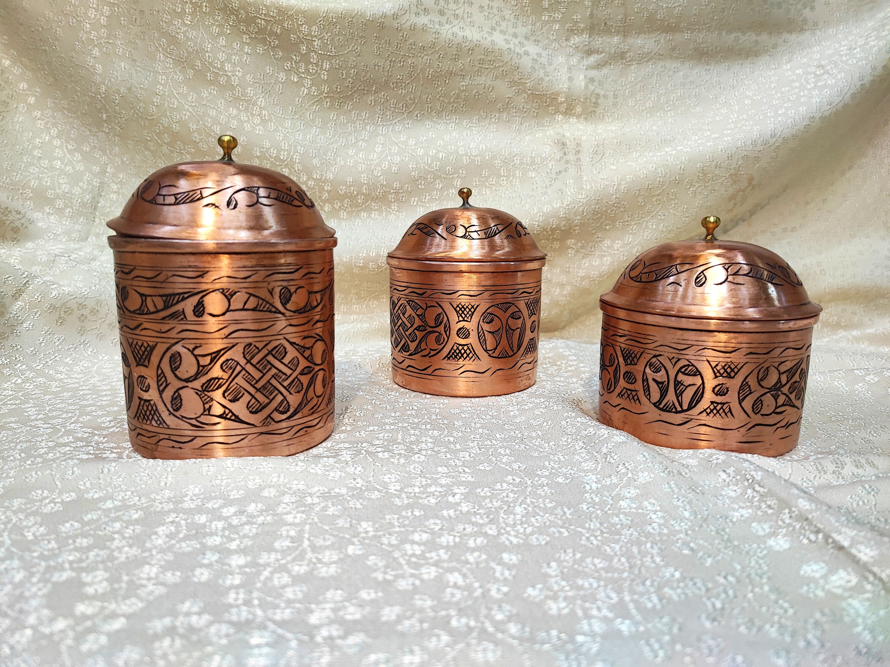 Copper Canister Set of 3,hand Hammered Copper Spice Bowls, Copper ...