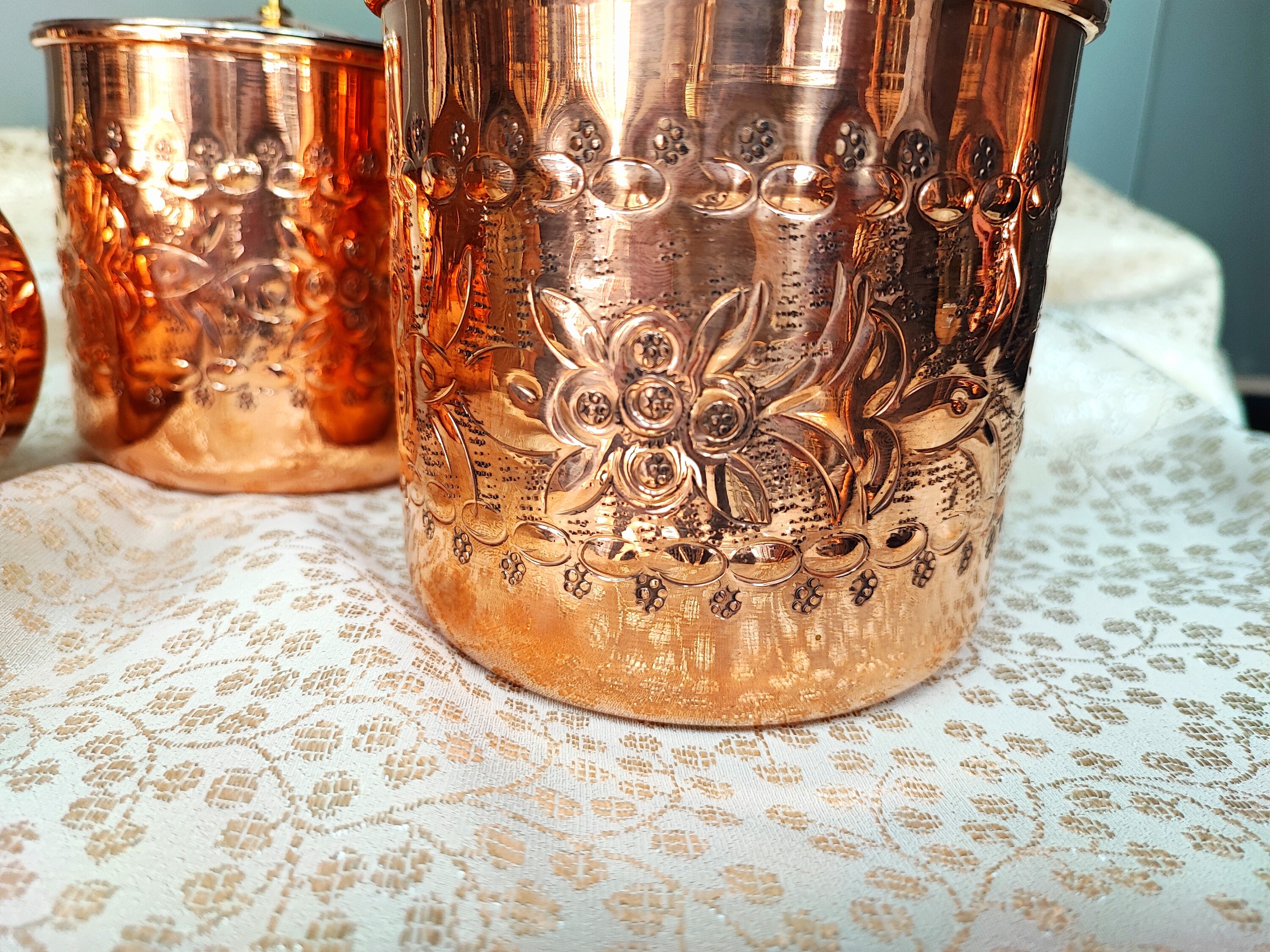 Set of 4 Copper Jar,handcrafted Copper Container,copper Spice Container ...