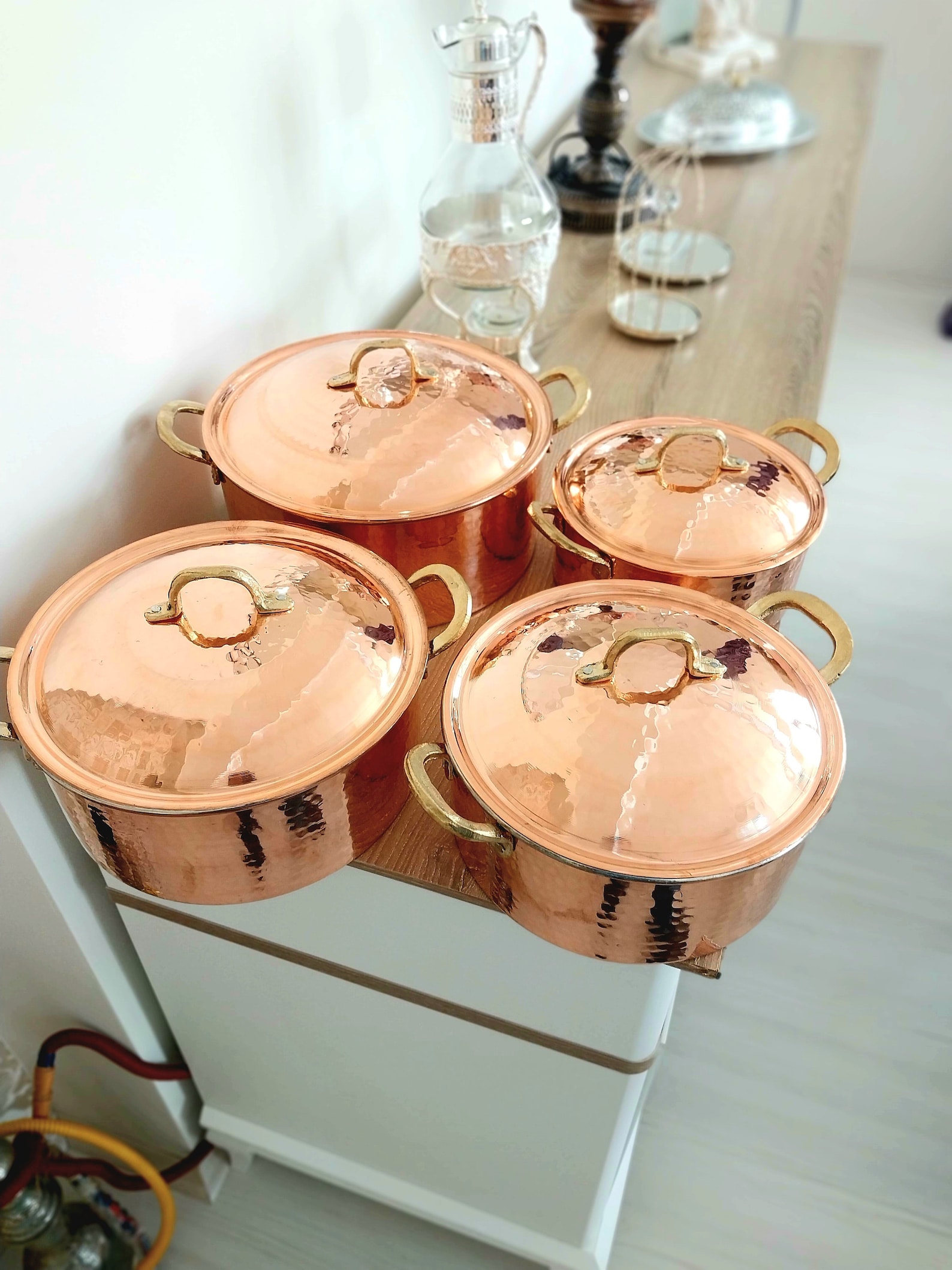 Copper Cooking Pot Set, Handmade Pure Copper Casserole Pot With Lid ...