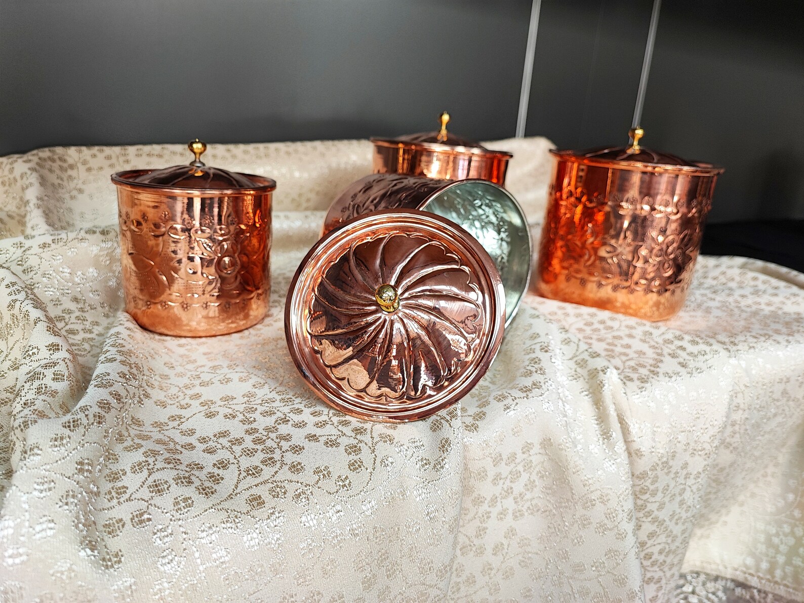 Set of 4 Copper Jar,handcrafted Copper Container,copper Spice Container ...