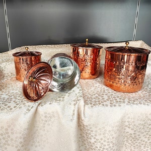 Set of 4 Copper Jar,handcrafted Copper Container,copper Spice Container ...