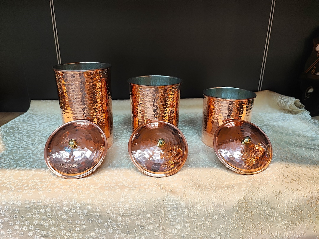 Hand Hammered Copper Kitchen Canisters,spice Jars Set of 3,copper ...