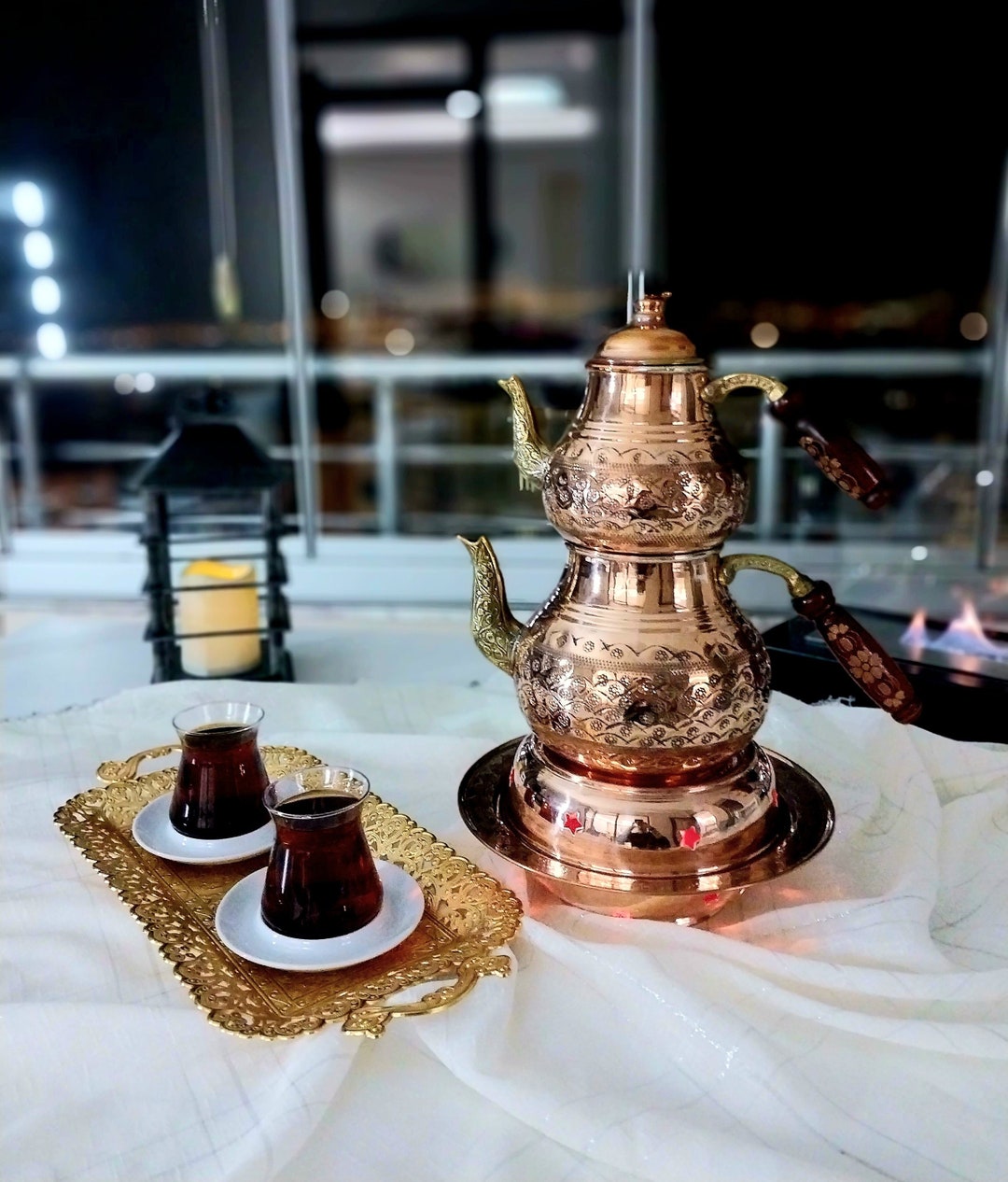 Handmade Copper Tea Pot, Turkish Tea Pot Works With Gel, Vintage Style ...