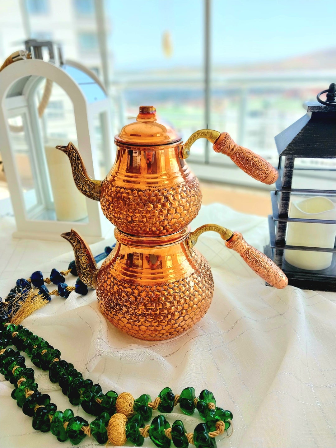 Copper Tea Set 2 Pieces,handmade Copper Tea Pot,hammered Copper Tea Pot ...