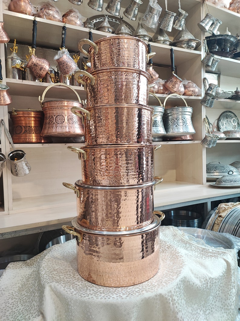 Copper Cooking Pot Set Handmade Pure Copper Casserole Pot Etsy