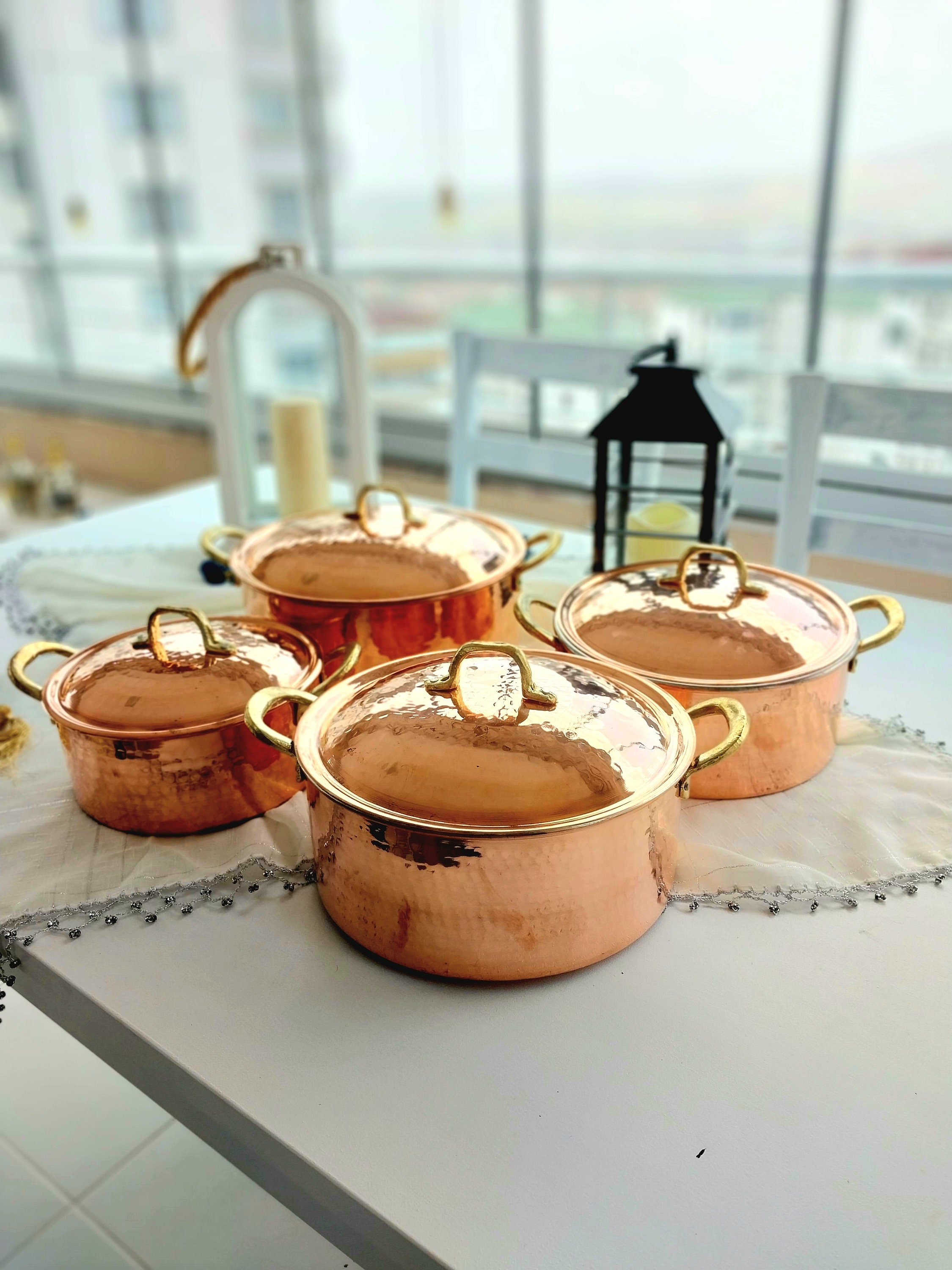Copper Cooking Pot Set, Handmade Pure Copper Casserole Pot With Lid ...