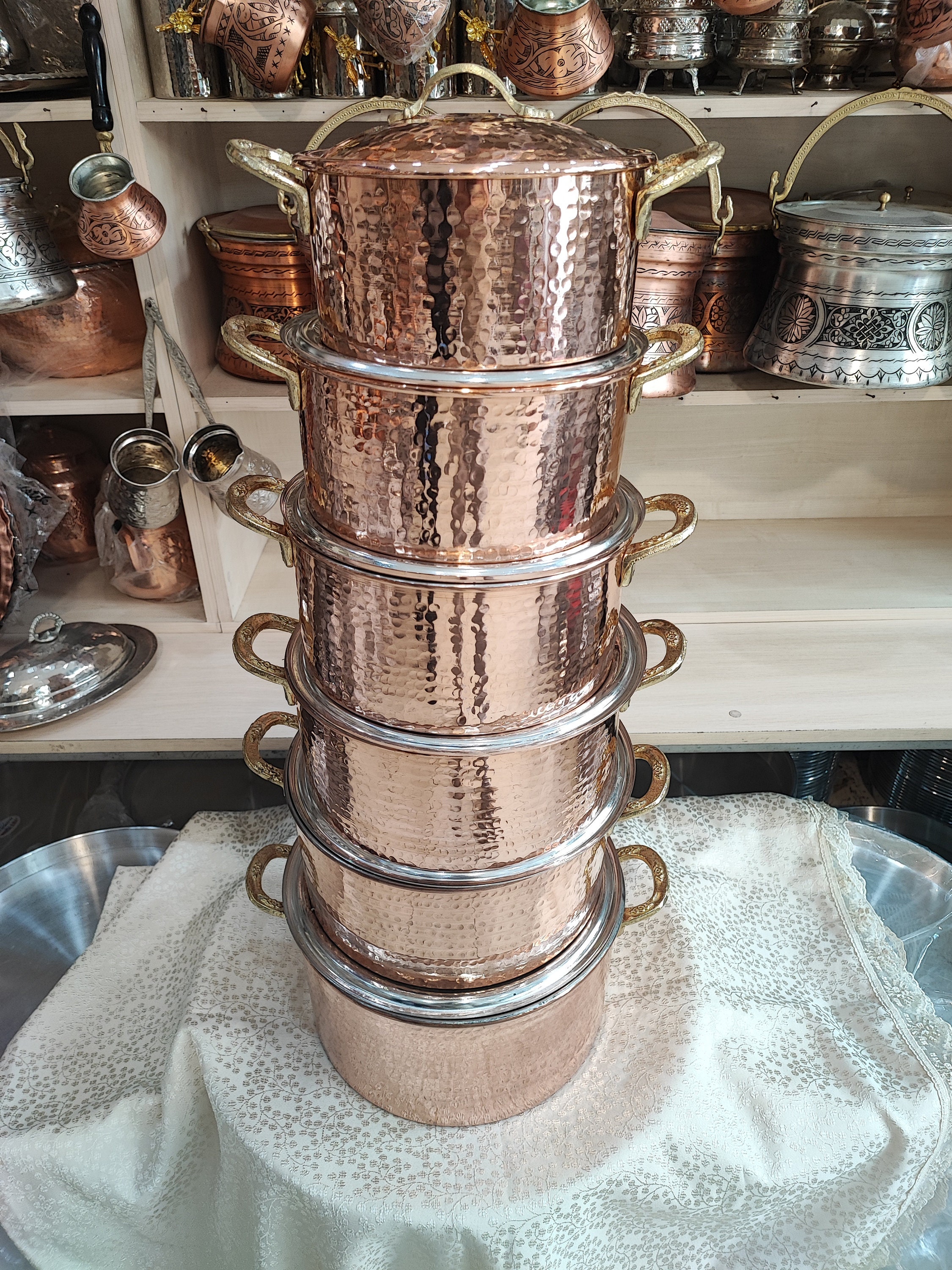 Copper Cooking Pot Set, Handmade Pure Copper Casserole Pot With Lid ...