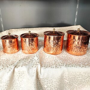 Set of 4 Copper Jar,handcrafted Copper Container,copper Spice Container ...