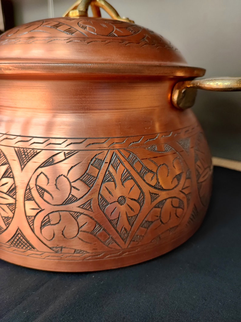 Copper Cooking Pot,handmade Carved Engraved Copper Pot,double Handled ...