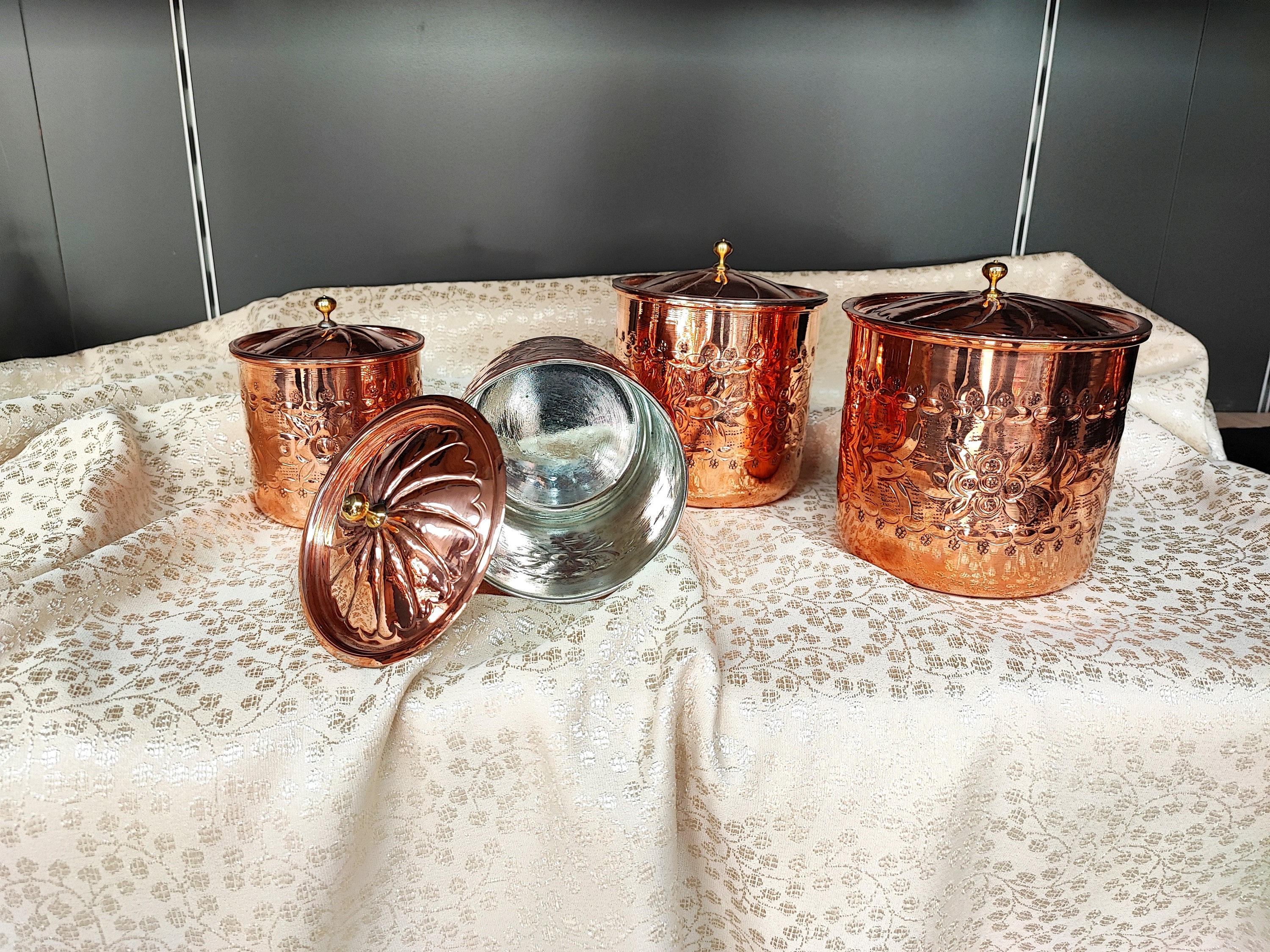 Set of 4 Copper Jar,handcrafted Copper Container,copper Spice Container ...