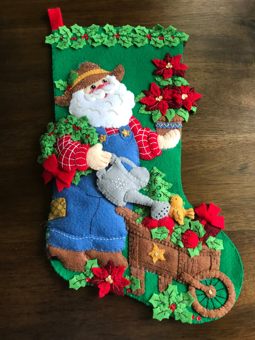 Finished Christmas Stocking / Garden Santa / Bucilla - Etsy