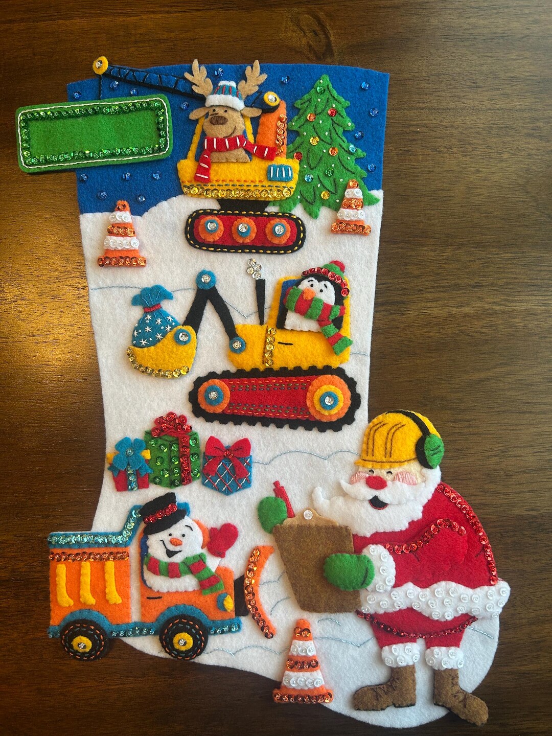 Finished Christmas Stocking/ Merry Stockings / North Pole Construction ...
